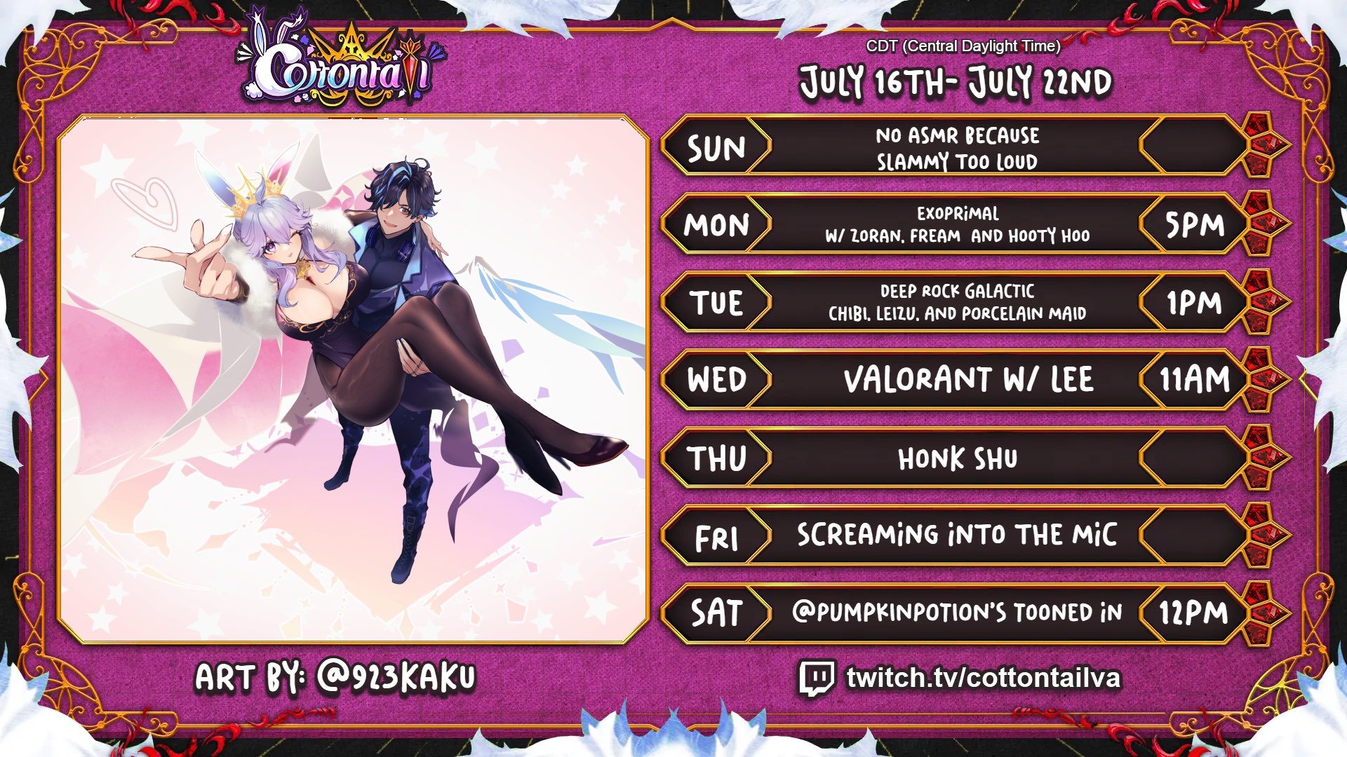 CottontailVA 🐰🔞 on Twitter: " Stream Schedule just chatting tomorrow for a bit until exo primal ...