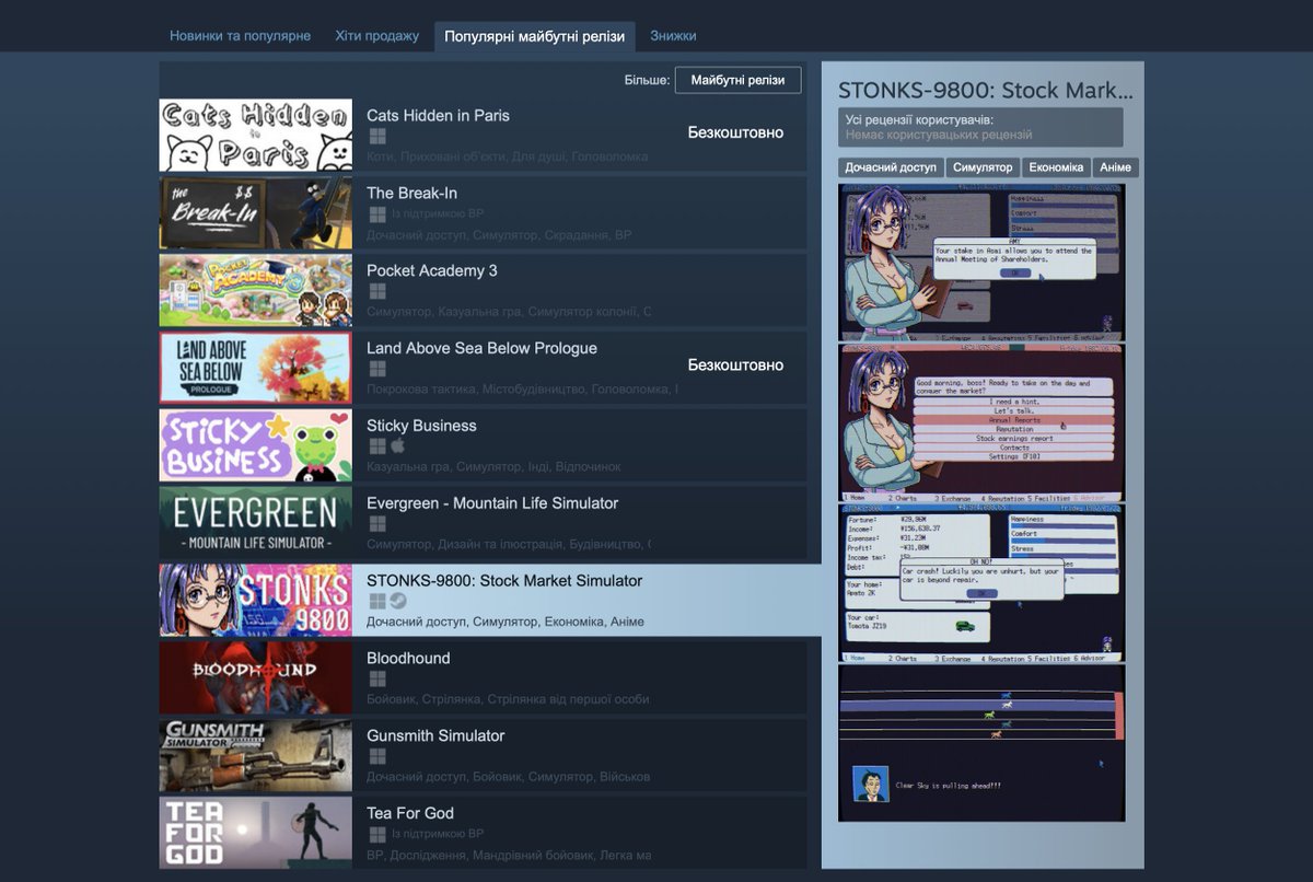 Ivan Titov 🇺🇦 on Twitter: "STONKS-9800 shines in Steam's Popular Upcoming before its Early ...