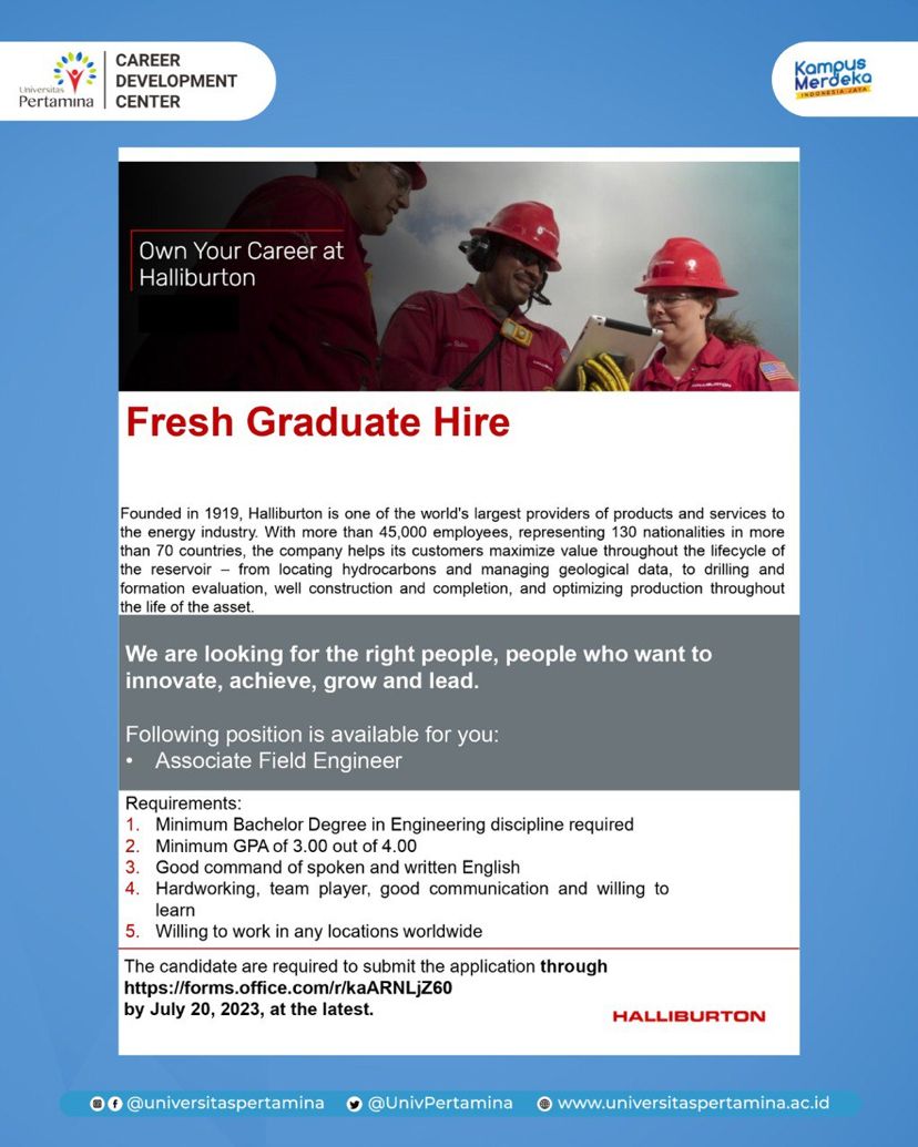 Tri Aditha Nugraha on Twitter: "Halliburton open recruitment for Fresh ...