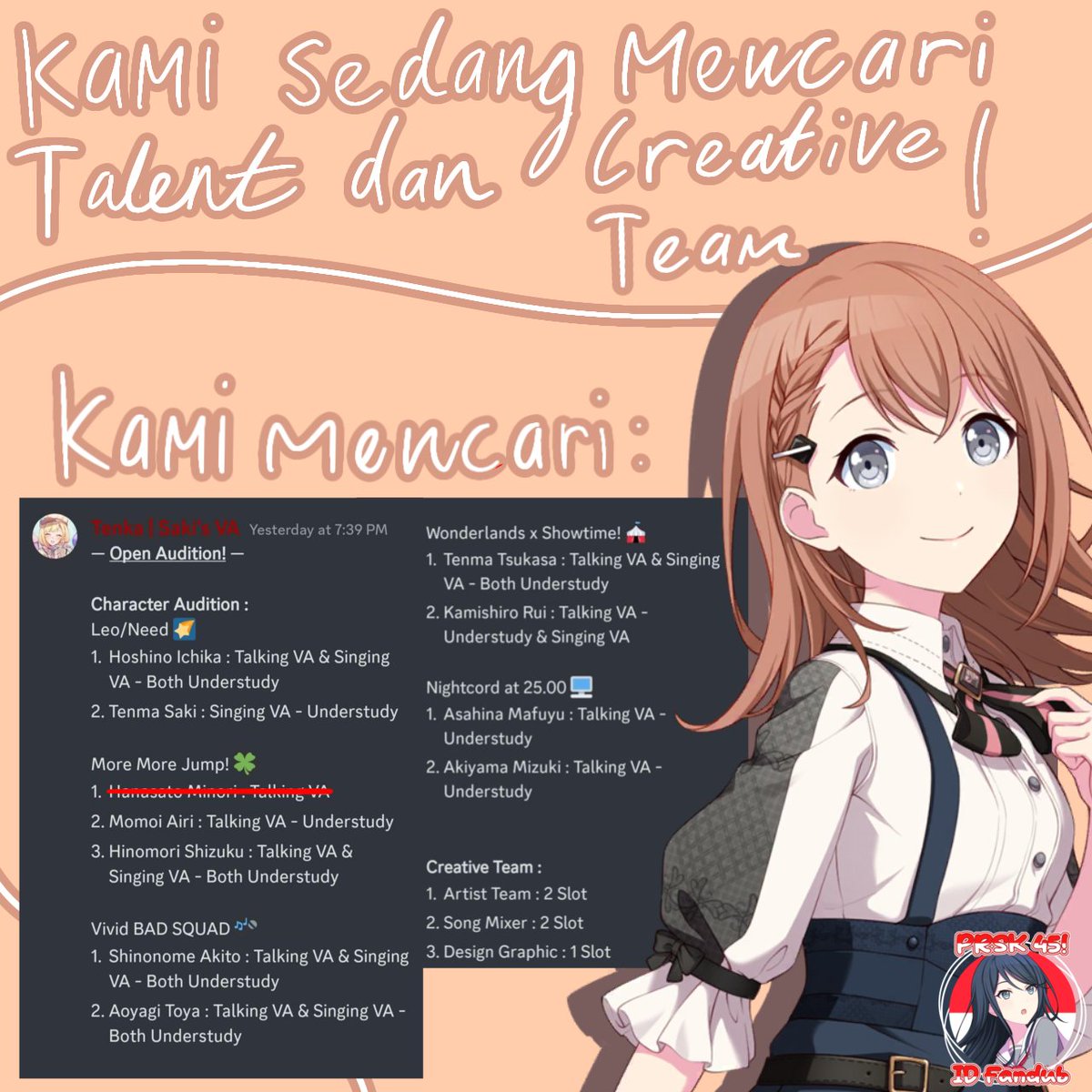 PJsekaiFess | SLOW on Twitter: "prsk! Kalian ingin menjadi VA di Fandub Project Sekai Indonesia ...