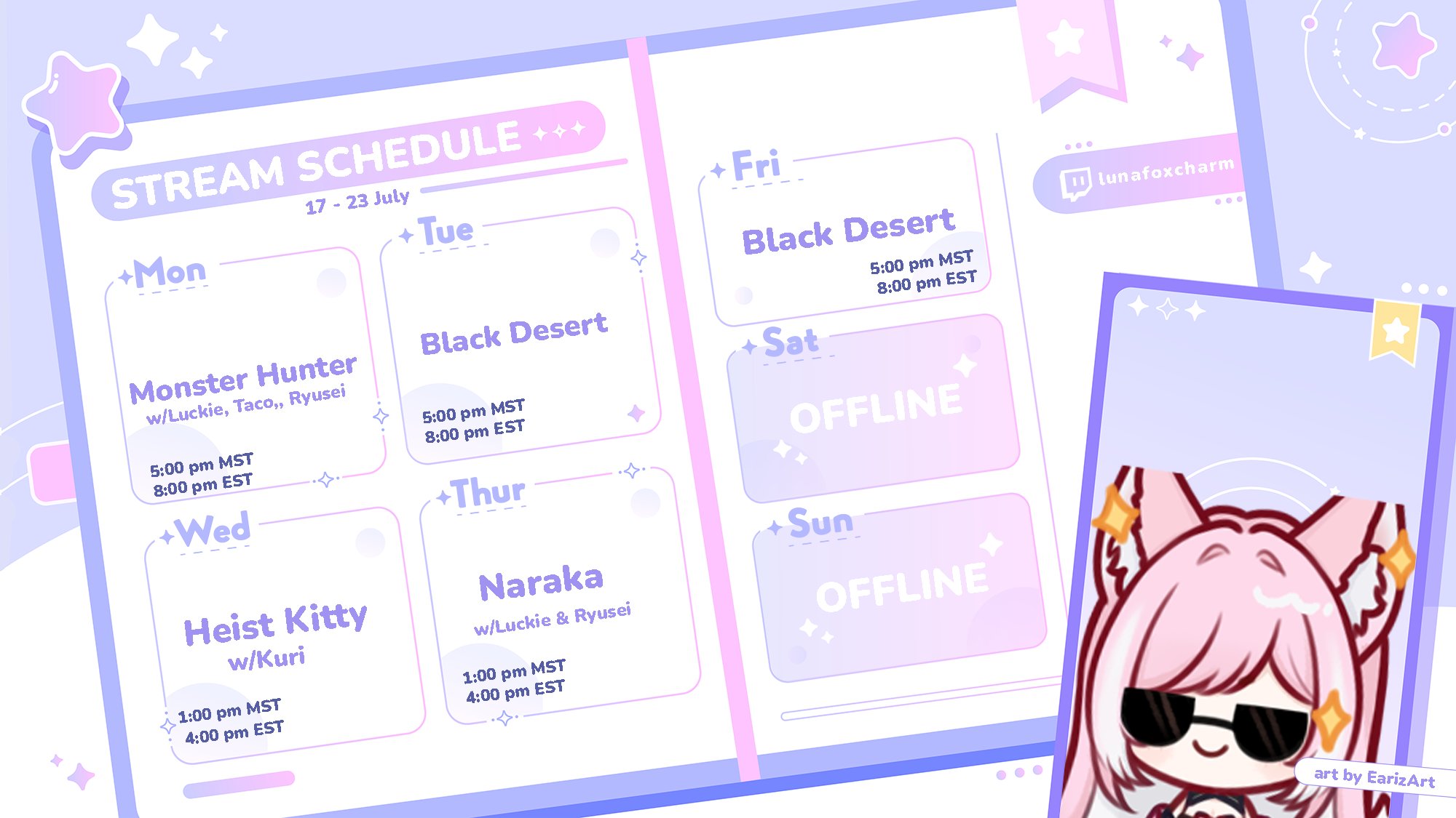 🌙 Luna 🦊 VTuber on Twitter: ".·:·.☽ NEW SCHEDULE ☾.·:·. Schedule for 07/17 - 07/23 all times in ...