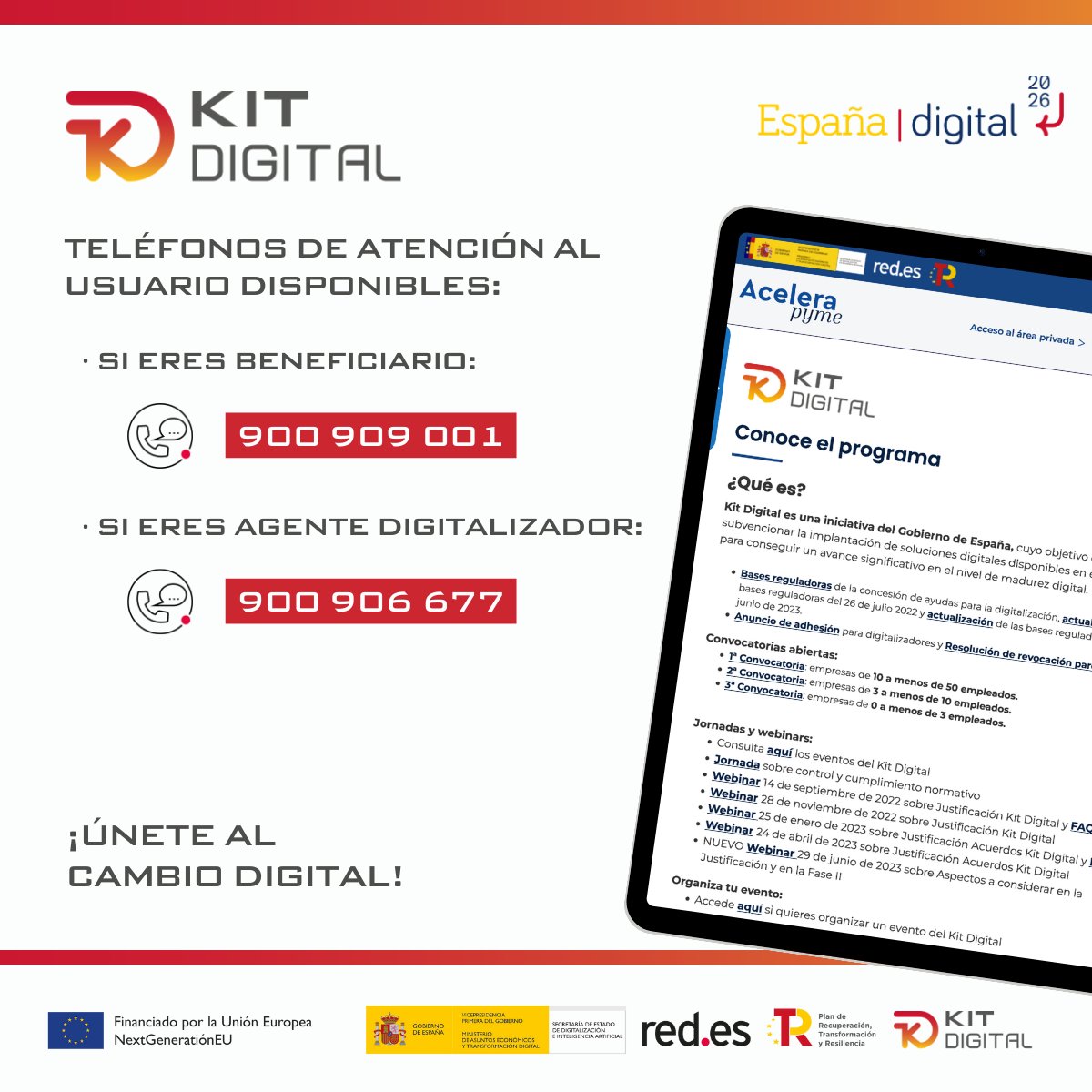 Red.es on Twitter: "Solicita tu bono de #KitDigital 📞Si necesitas ayuda, hay dos teléfonos de ...
