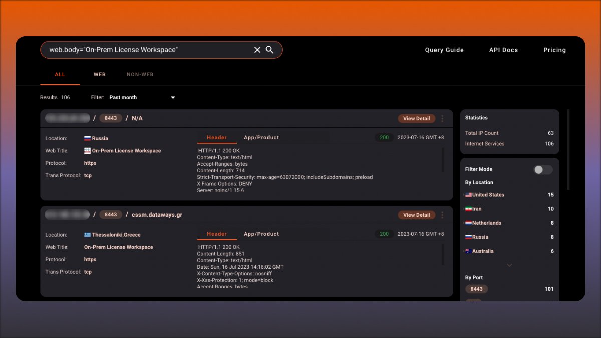 Hunter on Twitter: "🚨Alert🚨 CVE-2023-20110 #Cisco SSM #SQLi 🧷https://hunter.how/list?searchValue ...