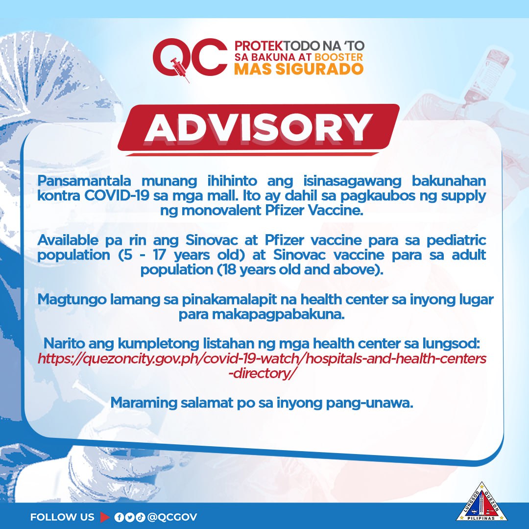 Quezon City Government on Twitter: "Pansamantala munang ihihinto ang isinasagawang bakunahan ...