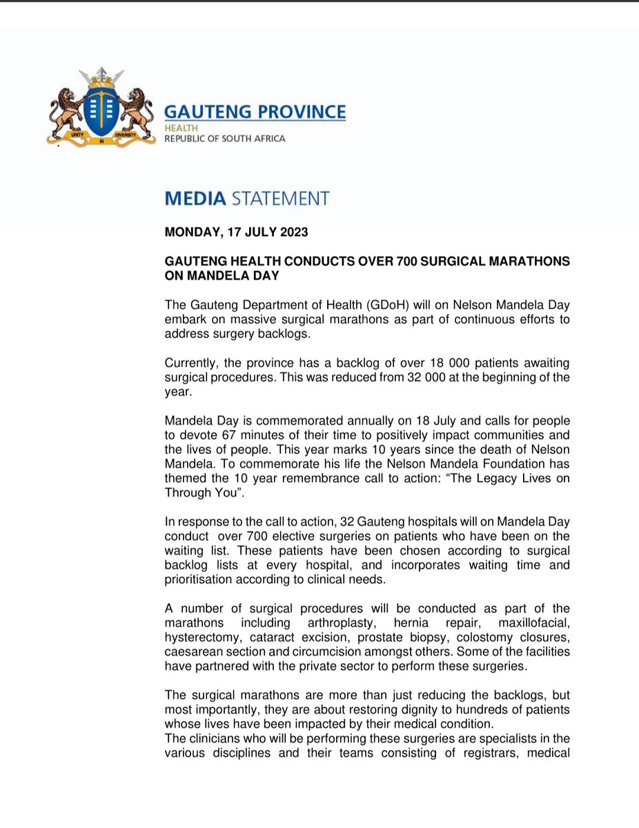Tshwane District Health Services on Twitter: "MEDIA STATEMENT || GAUTENG HEALTH CONDUCTS OVER ...