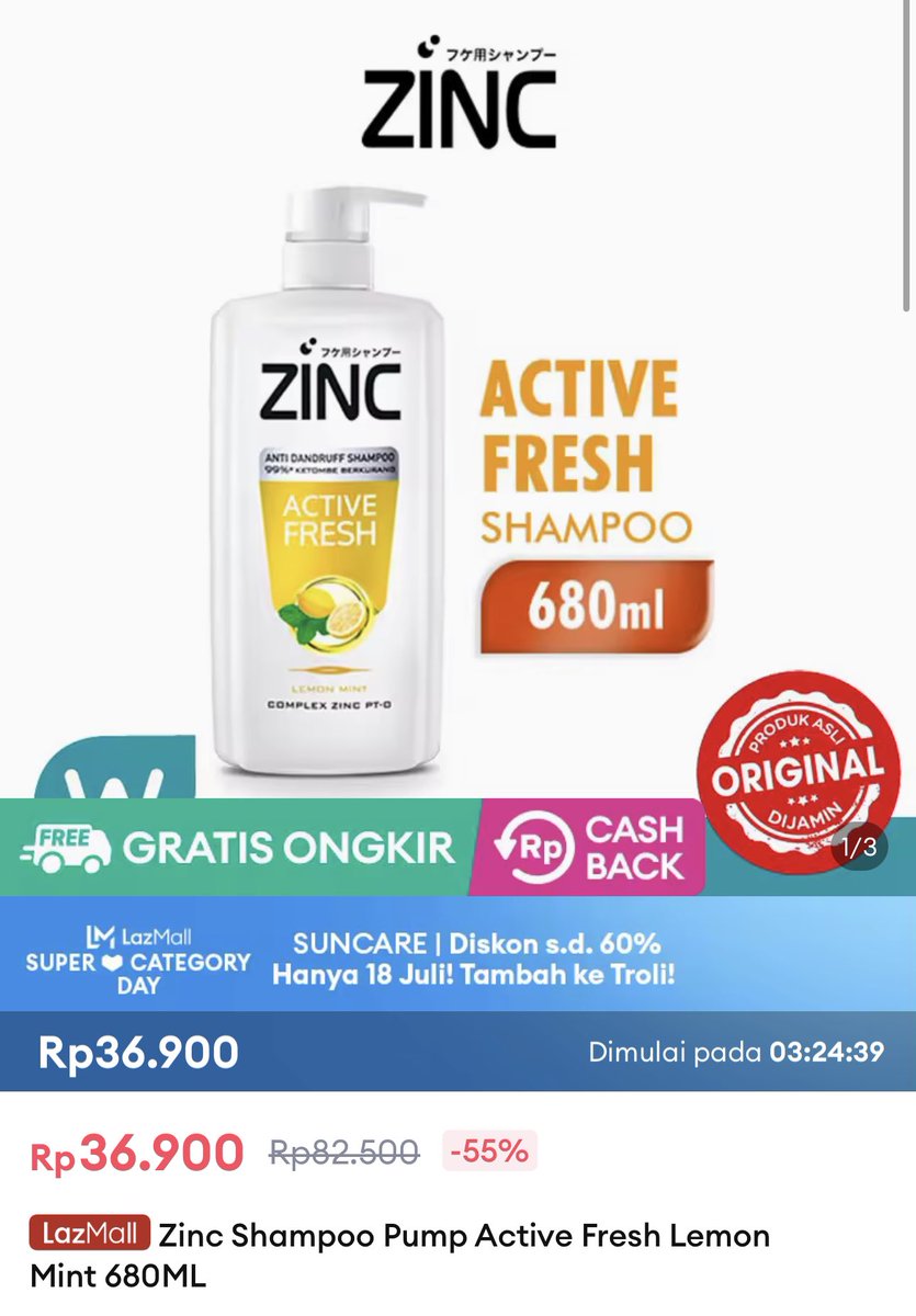 BerburuSale - Base Diskon Kukka on Twitter: "Zinc Shampoo Pump Active Fresh Lemon Mint 680ML ...