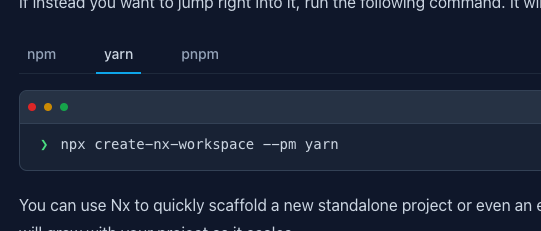 Juri · juri.dev on Twitter: "What do you prefer as instruction on a docs page? a) yarn create nx ...