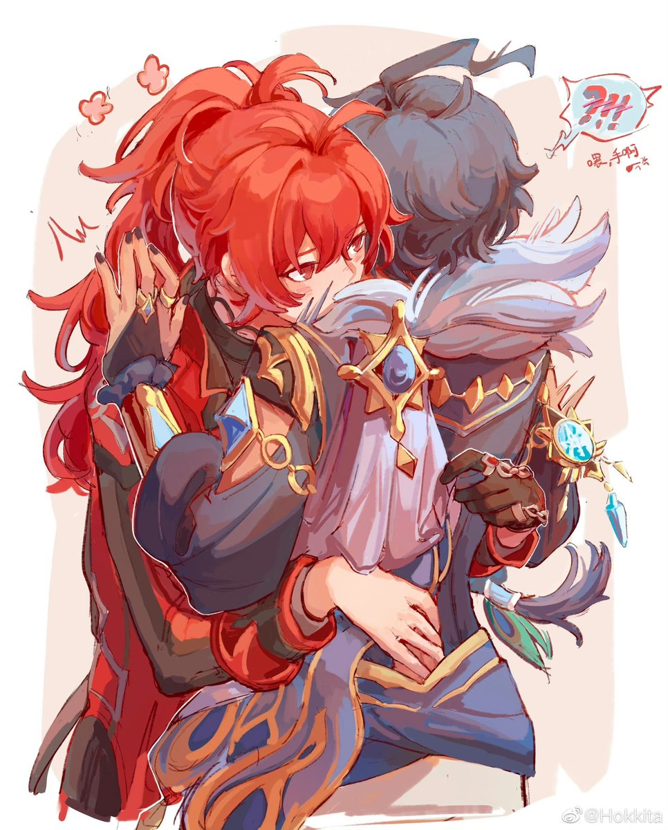 Genshin Chinese FanArts on Twitter: "Diluc, where are you touching? 🤨 Artist：Hokkita #ディルガイ ...