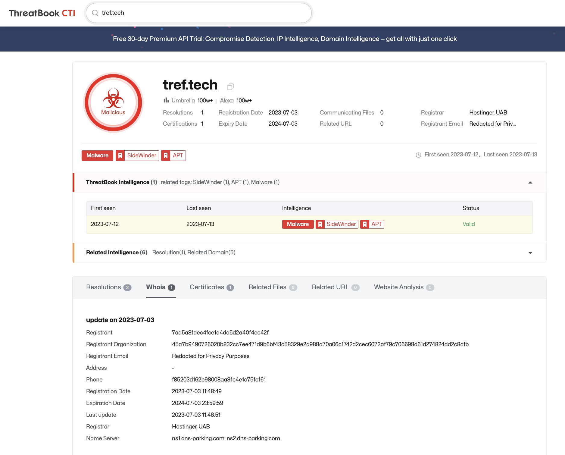 ThreatBook on Twitter: "New IOC of #SideWinder #APT first seen by us on 12th July. Keep tracking ...