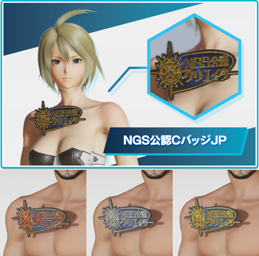ロボアークス@PSO2NGS攻略まとめ on Twitter: "限定の新アクセサリー「NGS公認CバッジJP」の仕様をデータベースに反映（ニラレヴァさんから） 🔽アクセサリー胸のデータベース ...