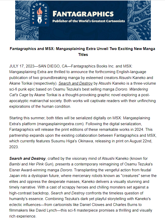 TheOASG on Twitter: "Fantagraphics & MSX: Mangasplaining Extra have announced they've licensed ...