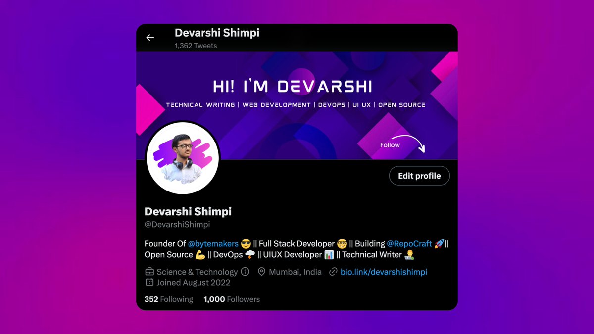 Devarshi Shimpi on Twitter: "1K followers strong!🚀 Thank you all for being a part of my journey ...