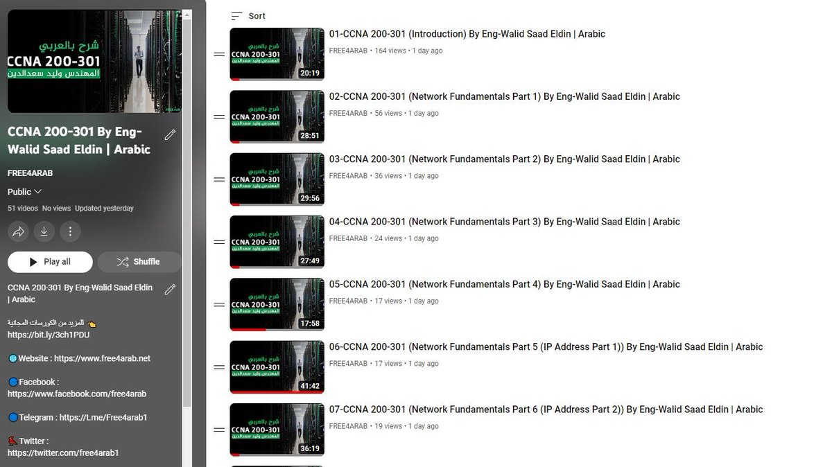 Free4arab on Twitter: "تم الانتهاء من نشر كورس CCNA 200-301 بالكامل بالعربي للمهندس وليد ...