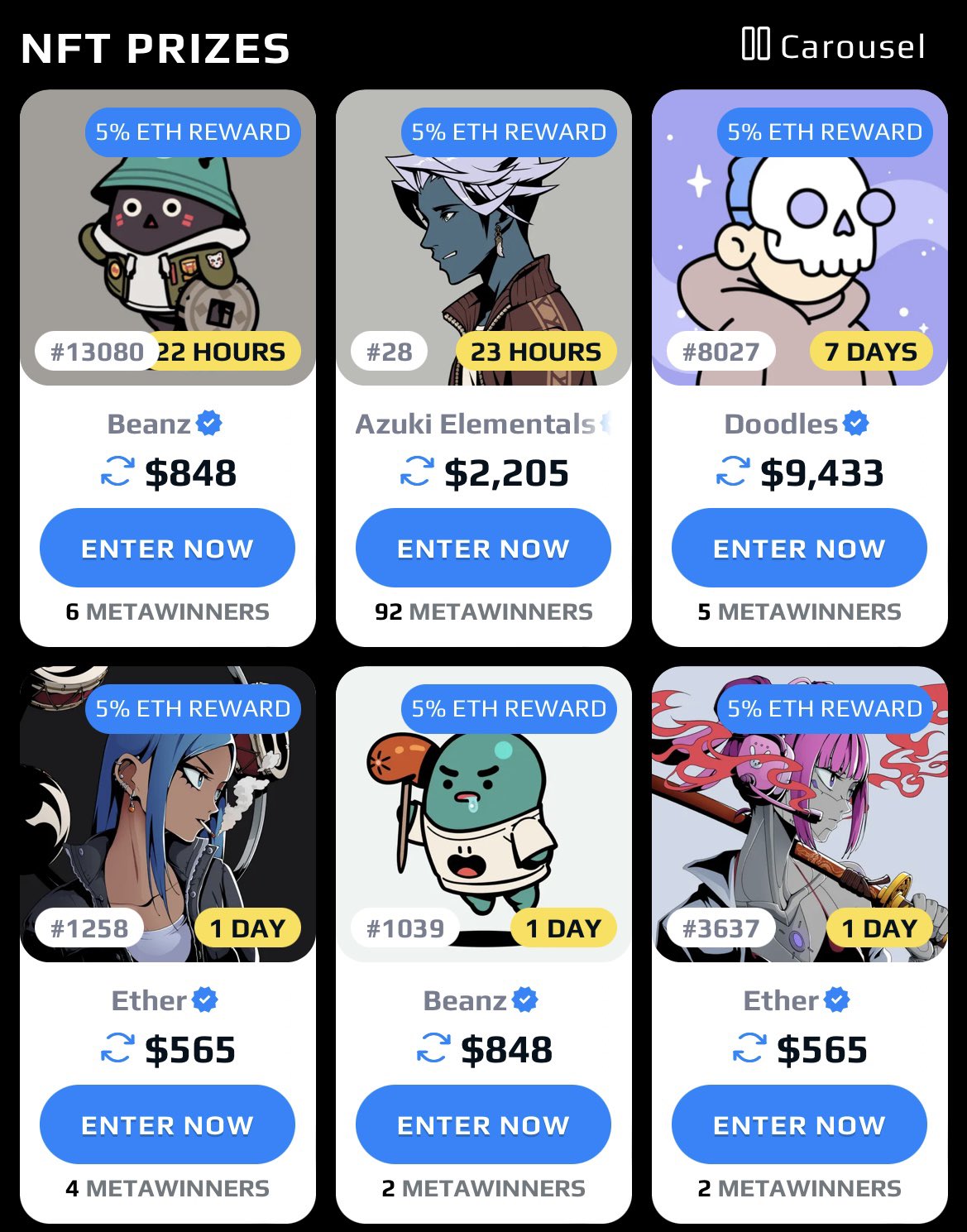 METAWIN on Twitter: "🎟 GIVEAWAY 🎟 NFTs are BACK on MetaWin! 👀 We just listed Doodles, Beanz ...