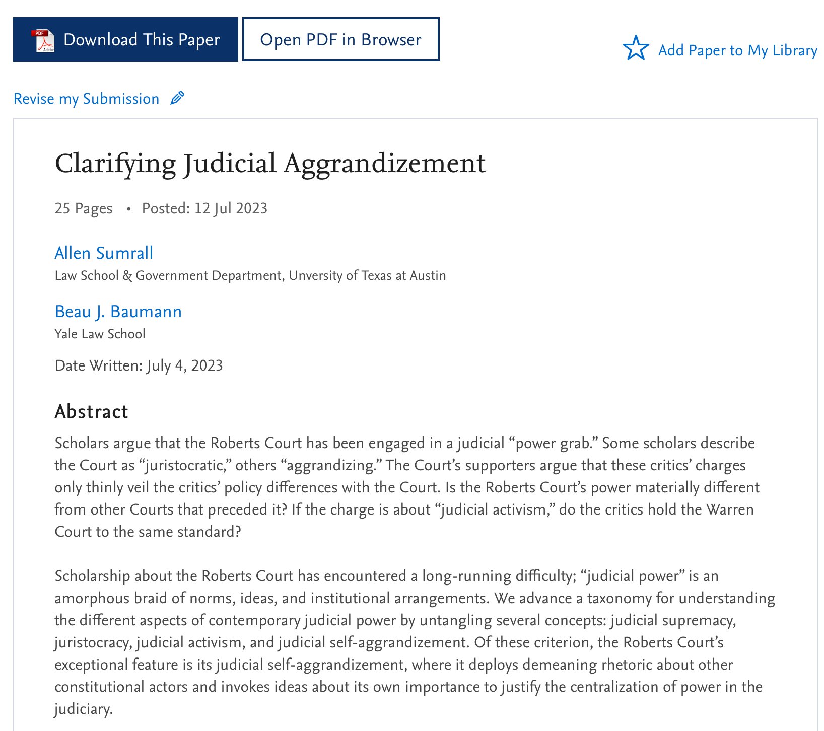 Allen Sumrall on Twitter: "My Essay with @beau_baumann, Clarifying Judicial Aggrandizement, now ...