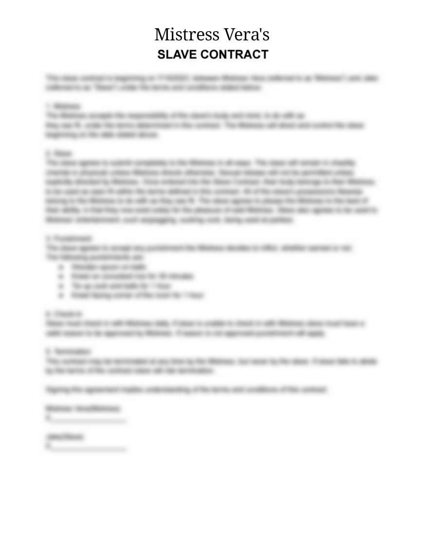 Mistress Vera on Twitter: "Custom slave contracts available. $20 tribute required to start. DM ...