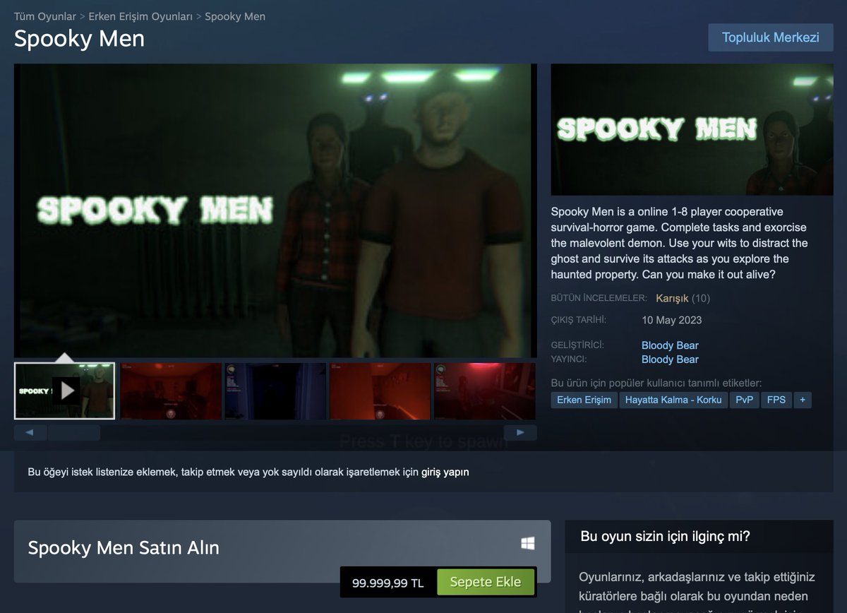 Atarita 🕹️ on Twitter: "🛎️ Steam'de, düne kadar 45 TL'den satılmakta olan Spooky Men isimli bir ...