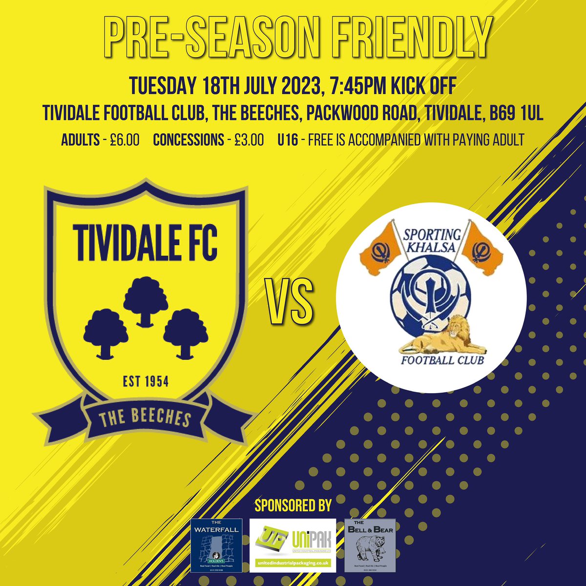 Tividale FC 💛💙 on Twitter: "🟡🔵 Match Day 🔵🟡 @TiviFCofficial will host Sporting Khalsa Tonight in ...