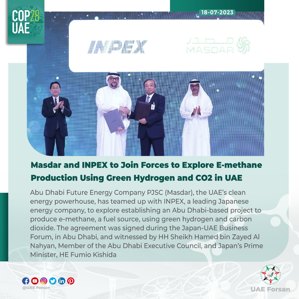UAE Forsan on Twitter: "Masdar and INPEX to Join Forces to Explore E-methane Production Using ...