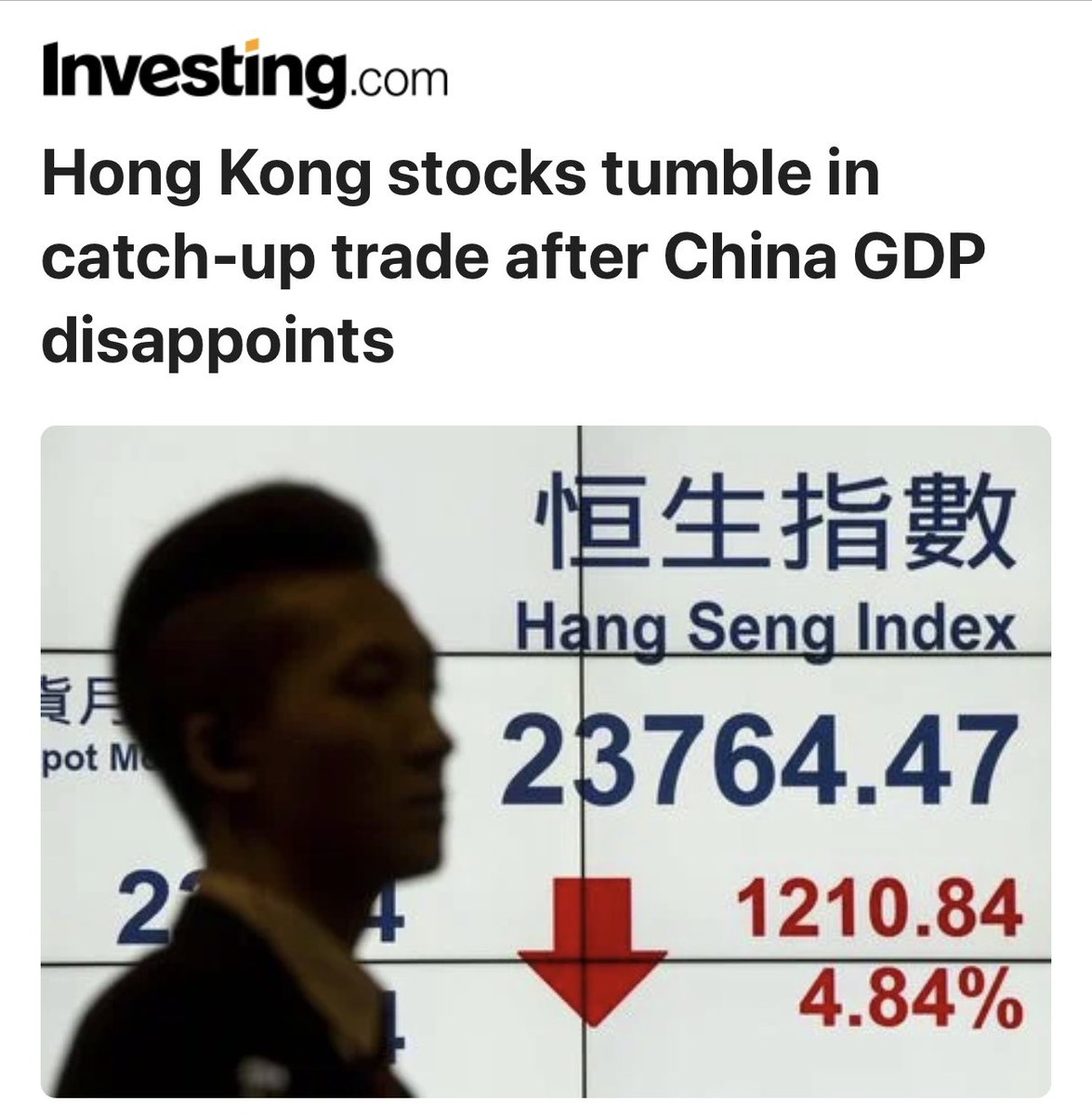 OpenCity on Twitter: "Hong Kong stocks tumble in catch-up trade after China GDP disappoints"