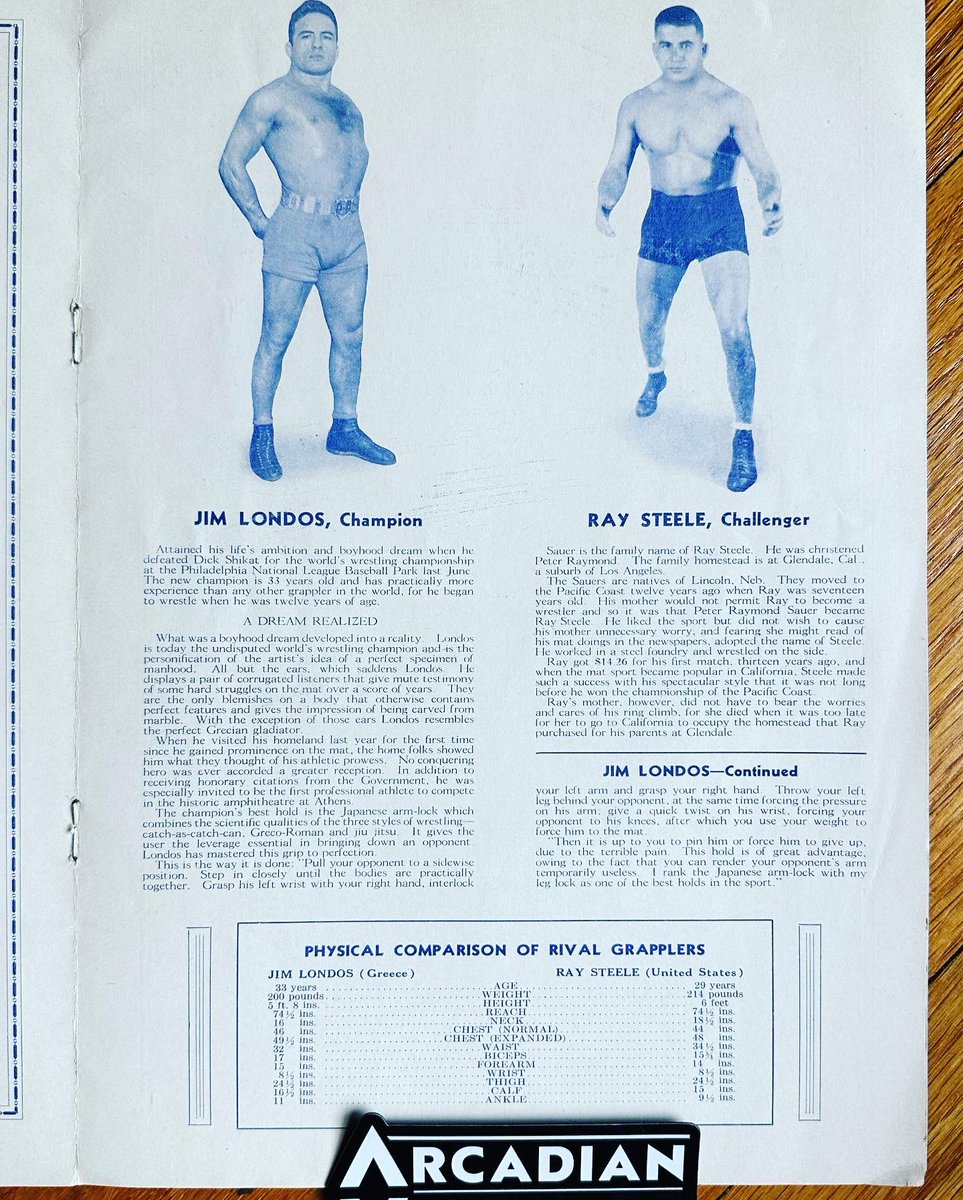 The Great Brian Last on Twitter: "Program for Jim Londos vs. Ray Steele at Yankee Stadium - June ...