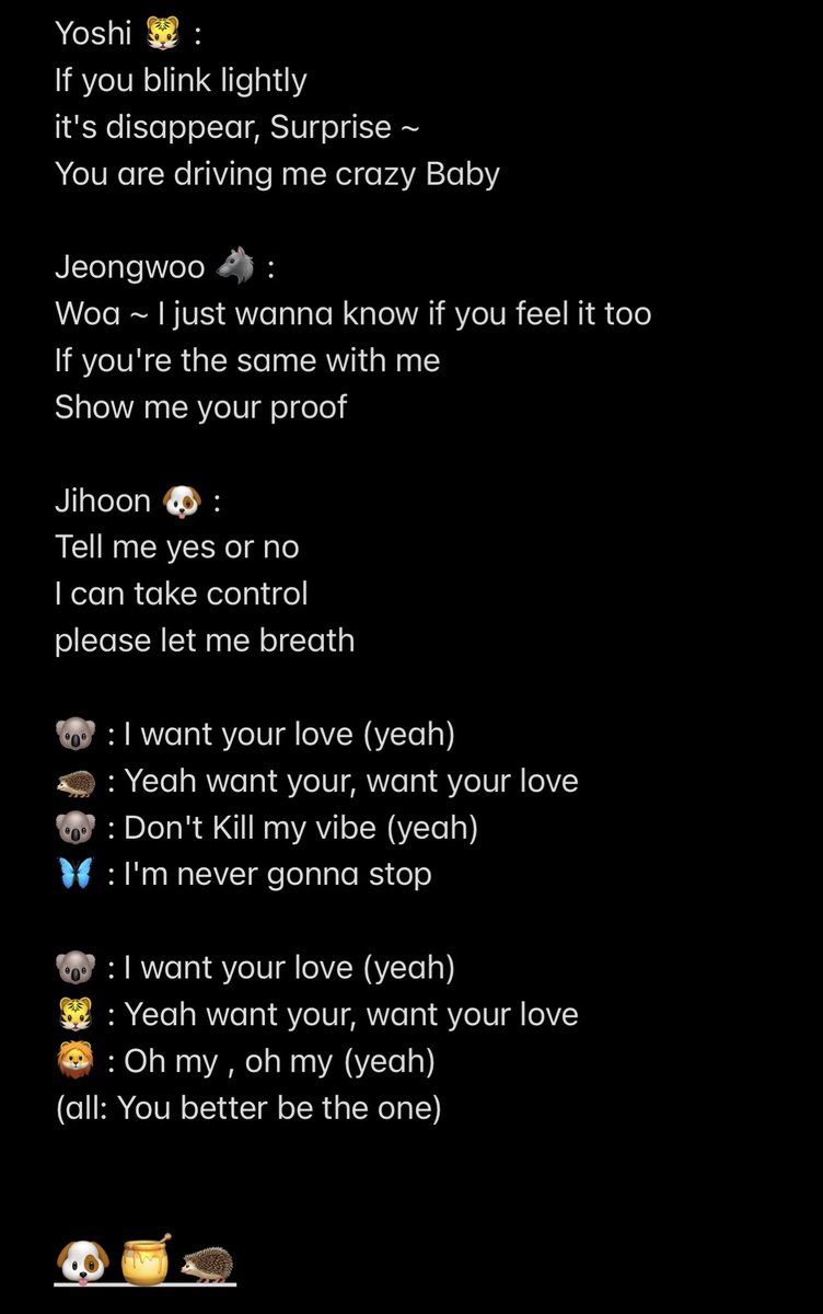 🐶🍯🦔 ⏻ on Twitter: "I WANT YOUR LOVE by TREASURE English lyrics translation by @meowulf_ [might ...