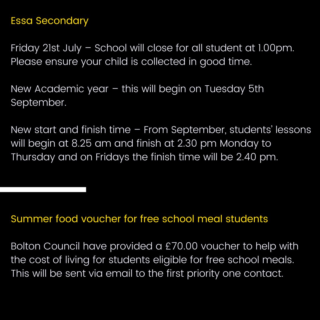 Essa Academy on Twitter: "@EssaAcademy End of Year School Notice!"