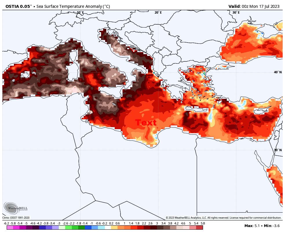 Mediterranean Water Temperature Map