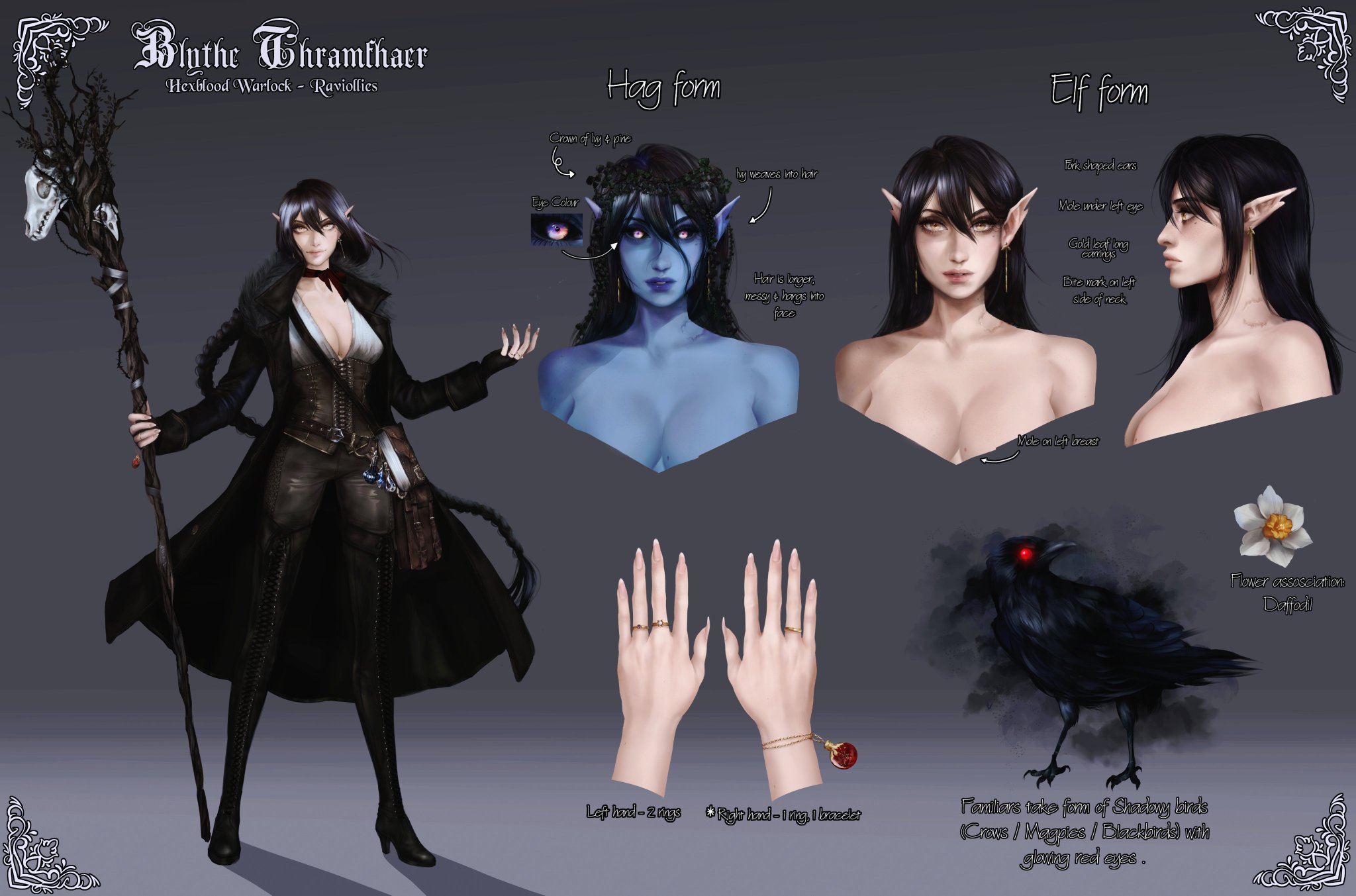 Ravie ️💮 on Twitter: "Her giant concept art sheet is done! Blythe, the Hexblood Warlock at your ...