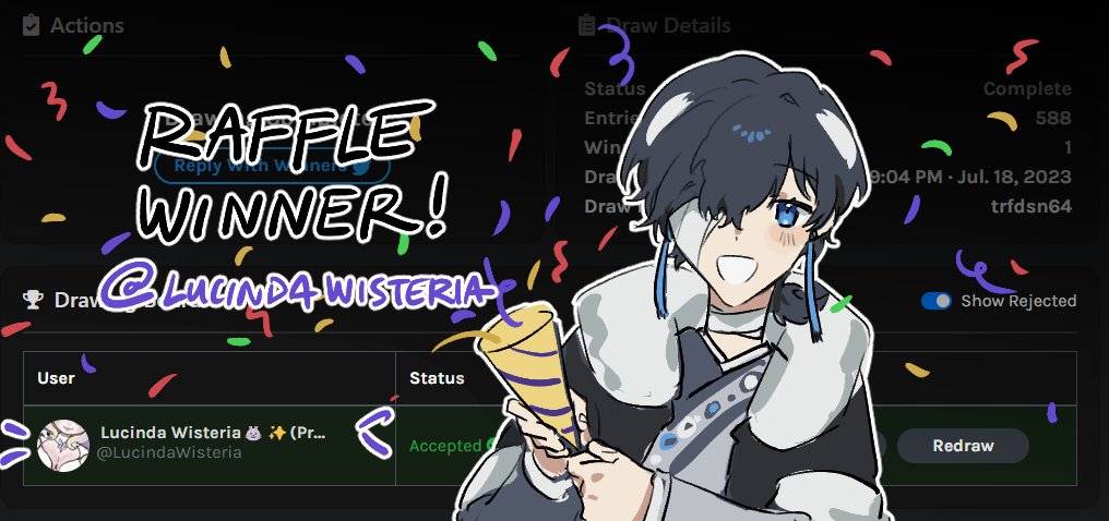 Oyun Orka 🎣 🌫️ on Twitter: "Raffle now closed! The raffle winner is @LucindaWisteria ...