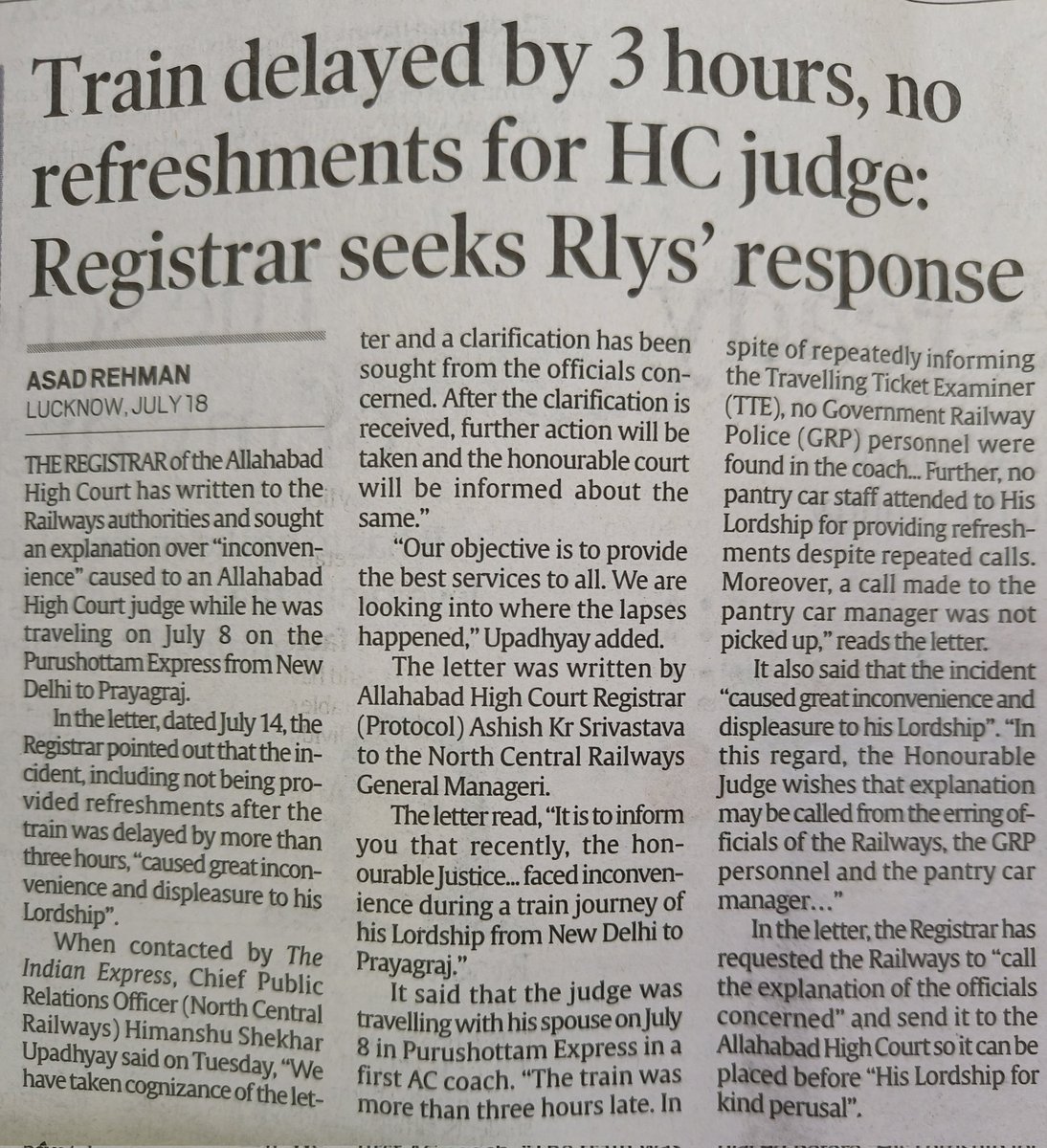 Prashant Bhushan on Twitter: "As his train is delayed by 3 hours & no refreshments are served by ...