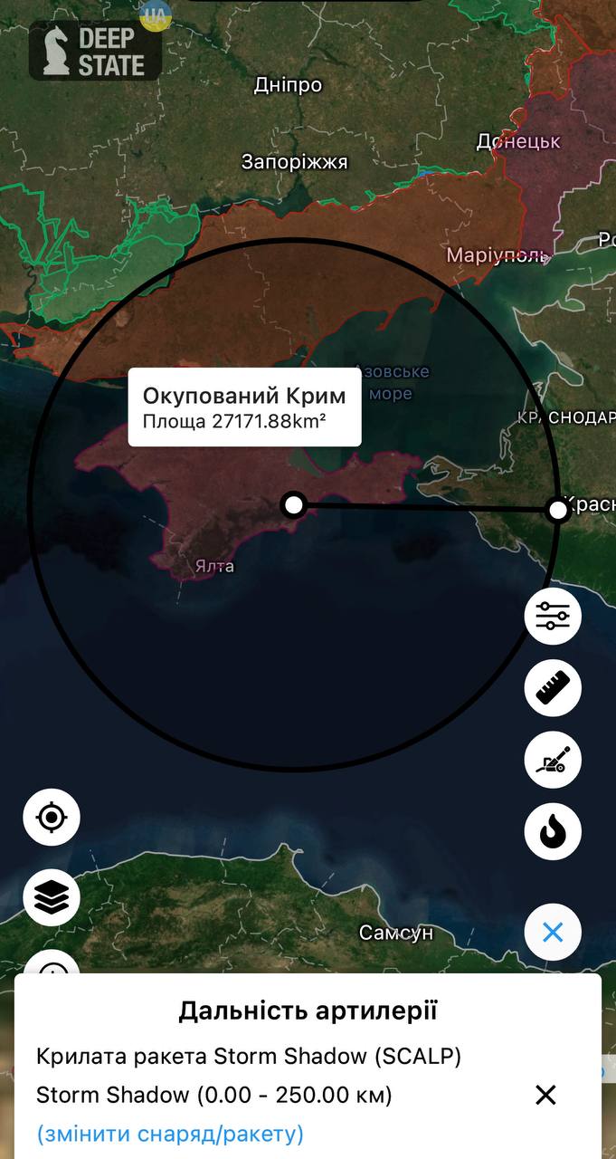 Igor Sushko on Twitter: "Interesting graphic - the radius of the circle is 250km, the maximum ...