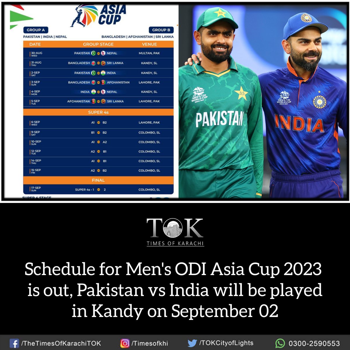 Times of Karachi on Twitter: "JUST IN: Schedule for Men's ODI Asia Cup 2023 is out, #Pakistan vs ...