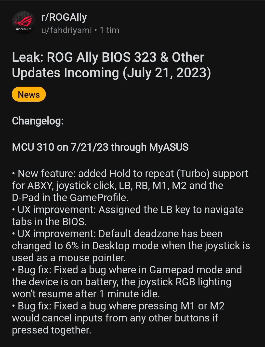 ASUS ROG Ally Gaming on Twitter: "BIOS Update incoming! (possible leak) Here's apparently the ...