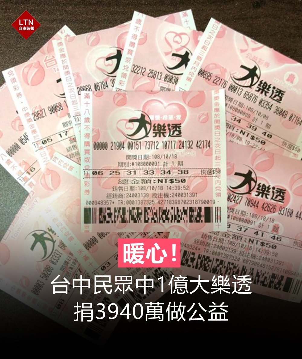 自由時報 on Twitter: "如果中了1億元樂透，你會拿來做什麼呢？ 這個人選擇的第一件事，是把扣稅後的一半金額，通通拿出來做公益！ 圖文報導：https://ec.ltn.com.tw ...
