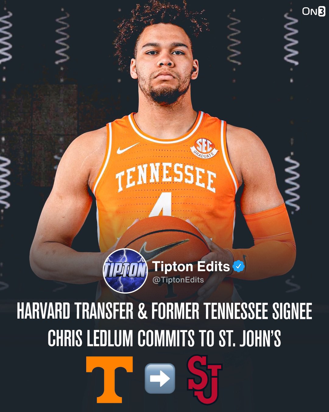Joe Tipton on Twitter: "NEWS: Chris Ledlum, former Tennessee signee and Harvard transfer, has ...