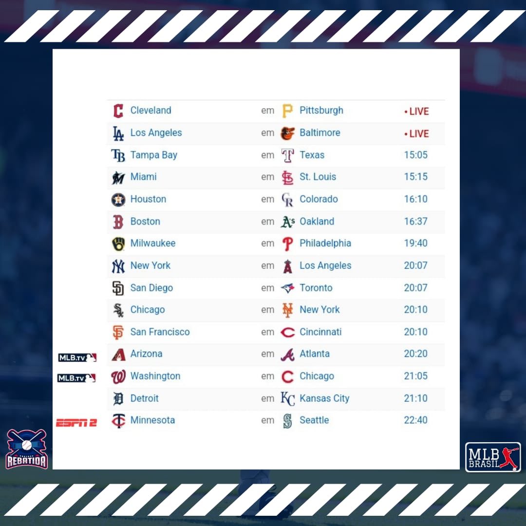 MLB Brasil 🇧🇷 (Paródia) on Twitter: "⚾️JOGOS DE HOJE Destaque para: D’Backs vs Braves e ...