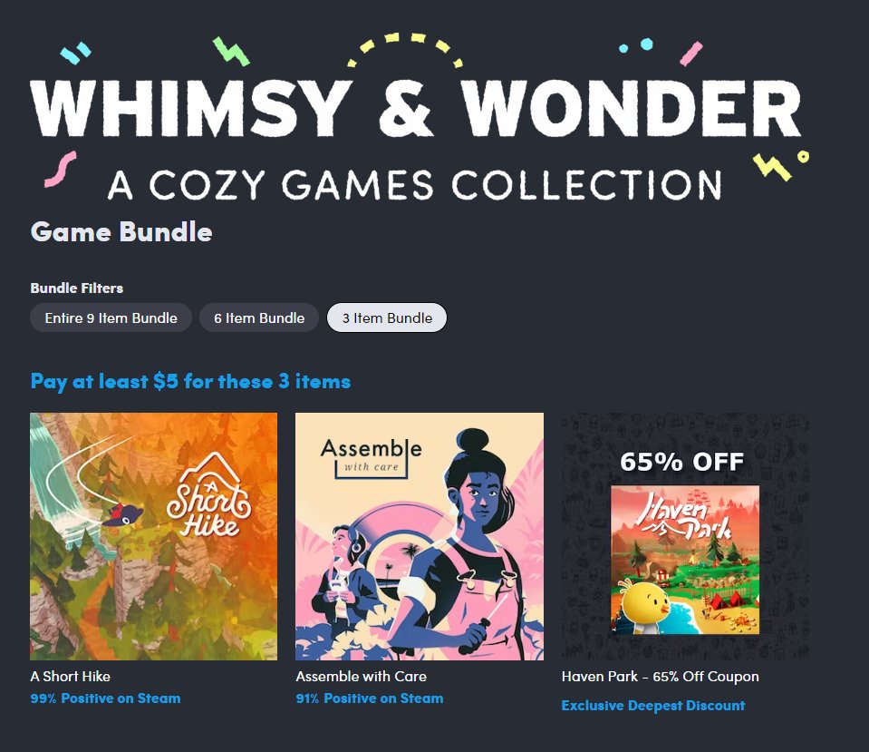 Wario64 on Twitter: "A Short Hike + Assemble With Care (Steam) is $5 on Humble Cozy Games Bundle ...
