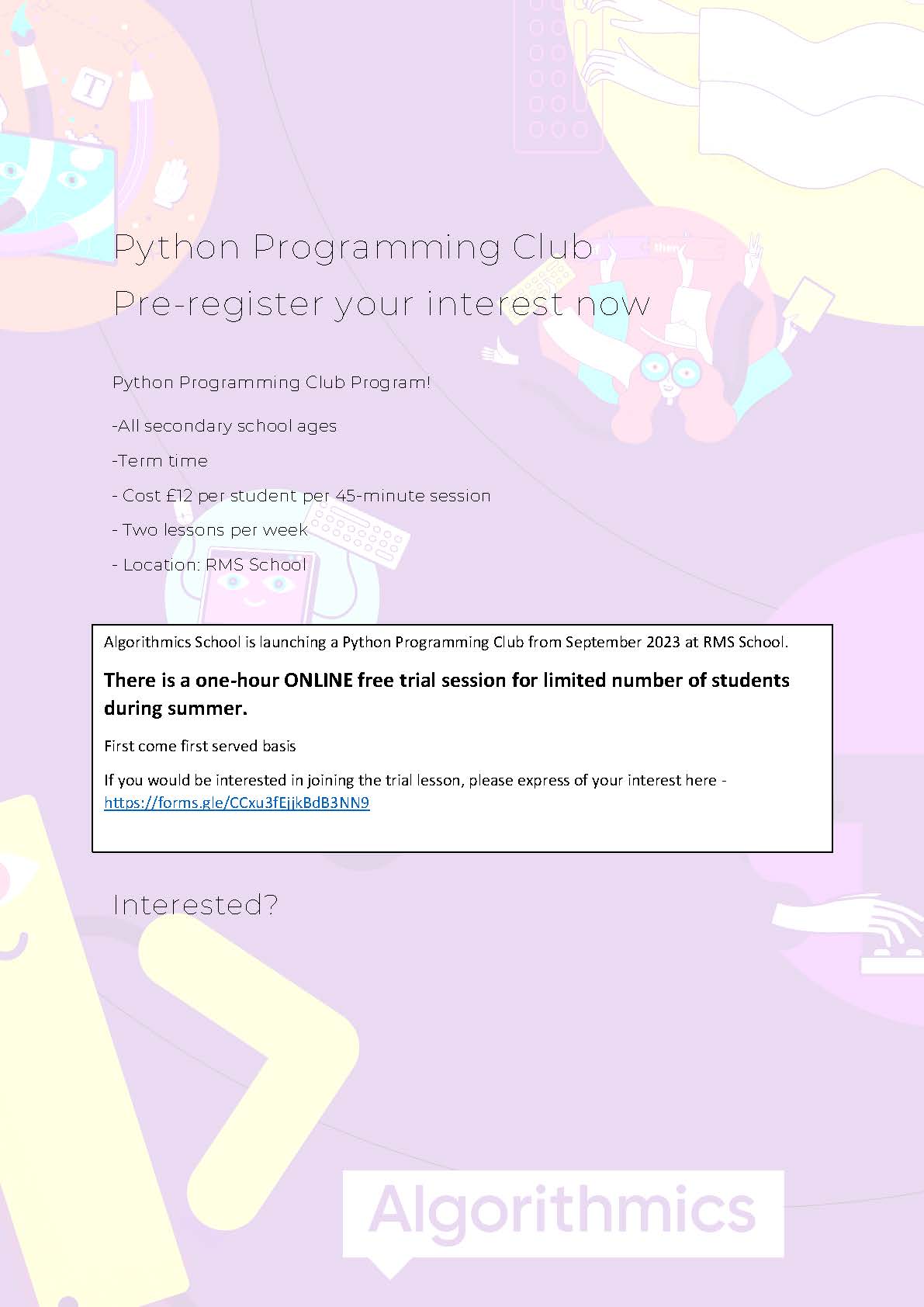 Robert Mays School Official On Twitter Algorithmics School Is Launching A Python Programming 
