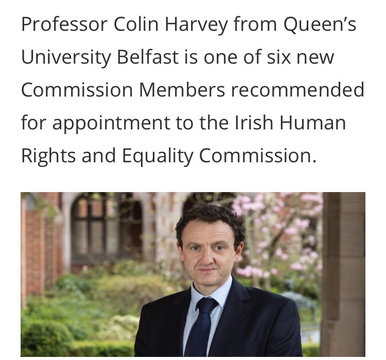 Colin Harvey on Twitter: "Queen’s Professor recommended as new Commission Member for Irish Human ...