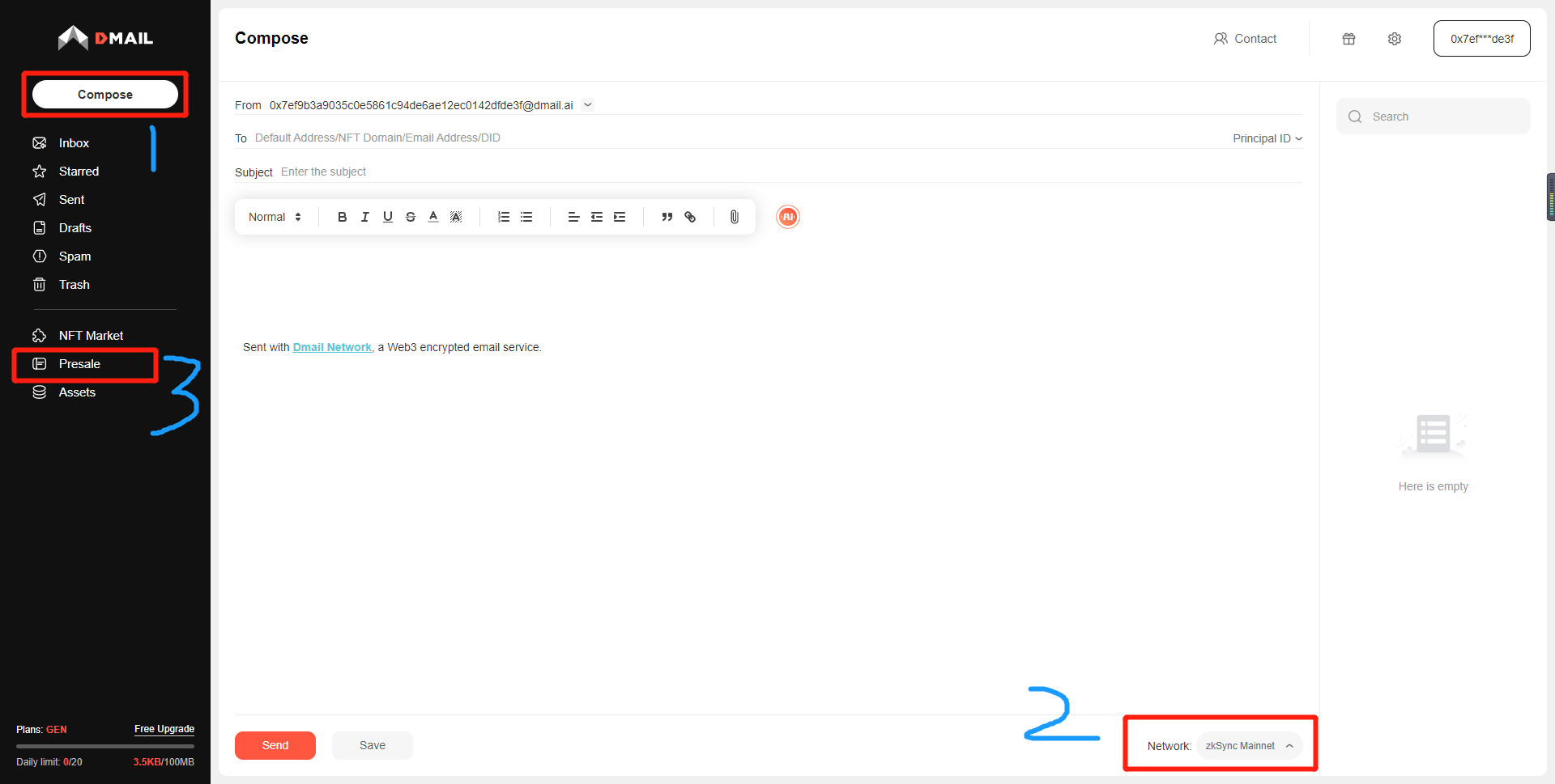 宣城小科比2408 on Twitter: "三：切换到zks网络，注册域名 1：点击Compose 2：右下角选择zks网络 3：点击Presale 按钮 4：输入一个8位数以上的没被注册的 ...