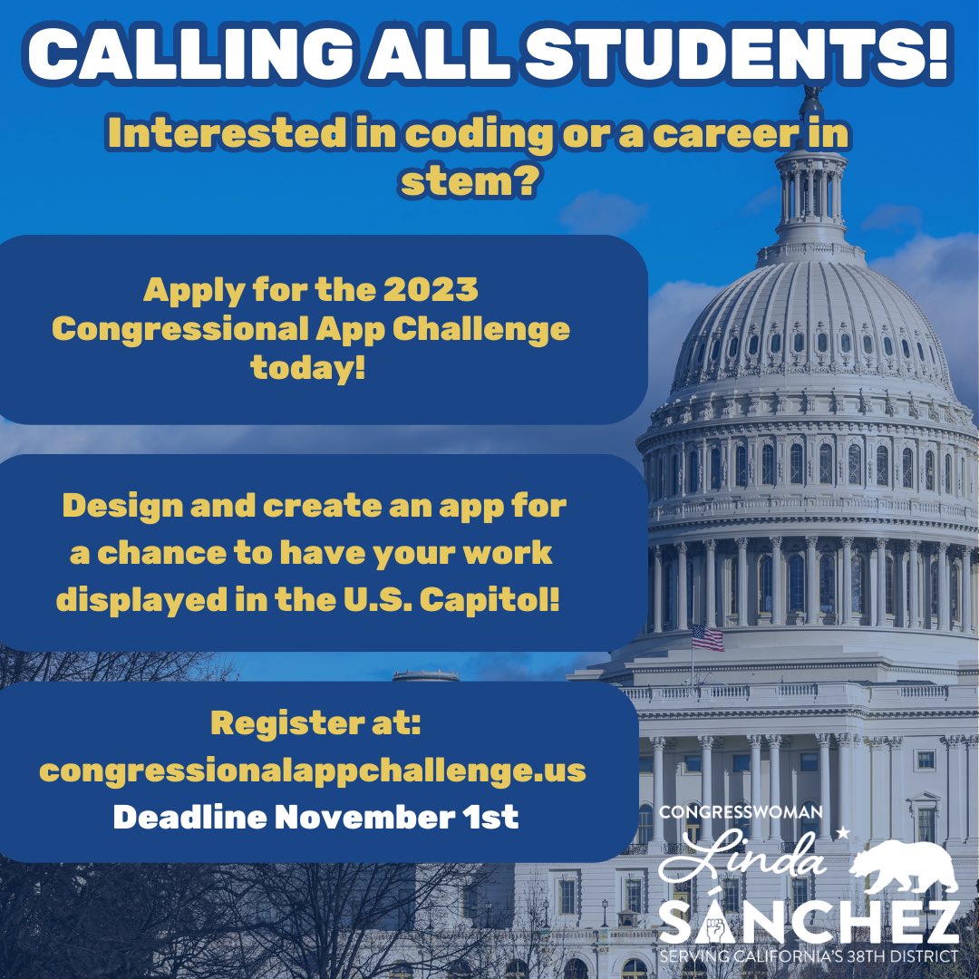 Rep. Linda Sánchez on Twitter: "The Congressional App Challenge is now open! The CAC is a ...