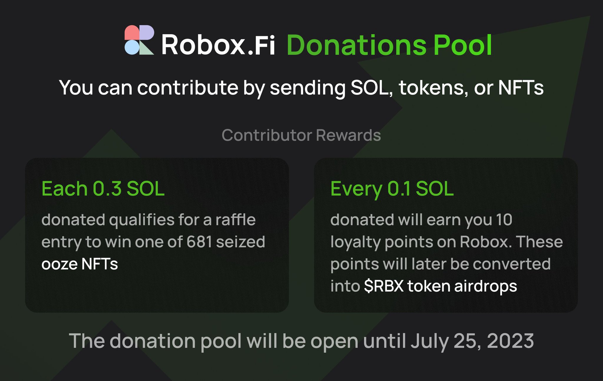 Robox.Fi - NFT leveraged trading on Twitter: "🚨 DONATIONS POOL REWARDS 🚨 1. Ooze NFT for every 0 ...