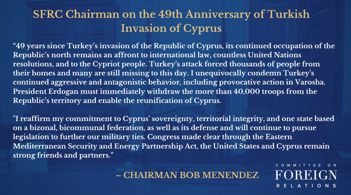 Senate Foreign Relations Committee On Twitter 49 Years Since Turkeys