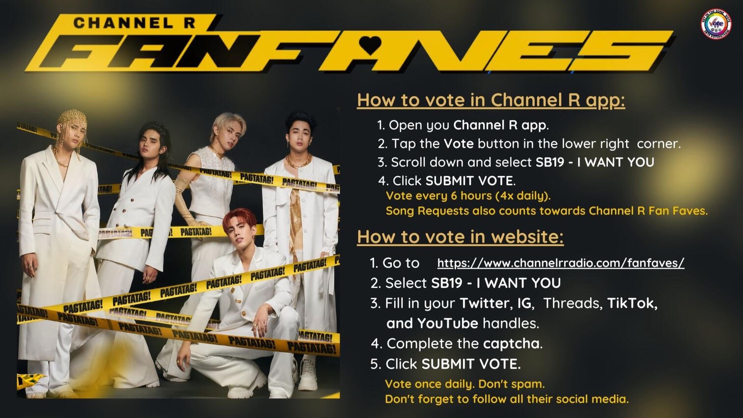 SB19 VOTING TEAM — THIS IS OUR ZONE! on Twitter: "A’TIN TASKS! Click the links and vote huwag ...