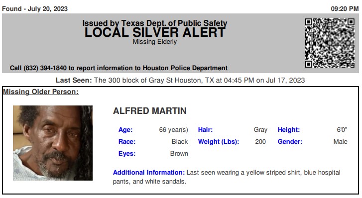 Texas Alerts On Twitter Discontinued Silver Alert For Alfred Martin