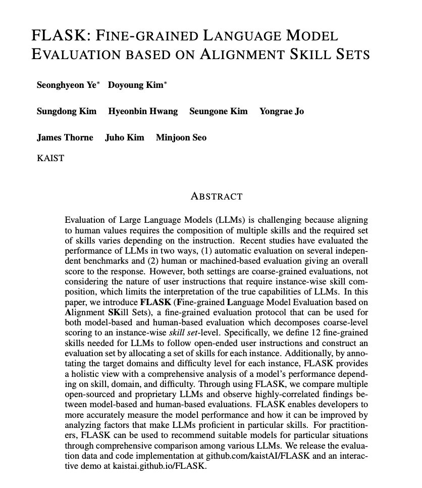 AK on Twitter: "FLASK: Fine-grained Language Model Evaluation based on Alignment Skill Sets ...