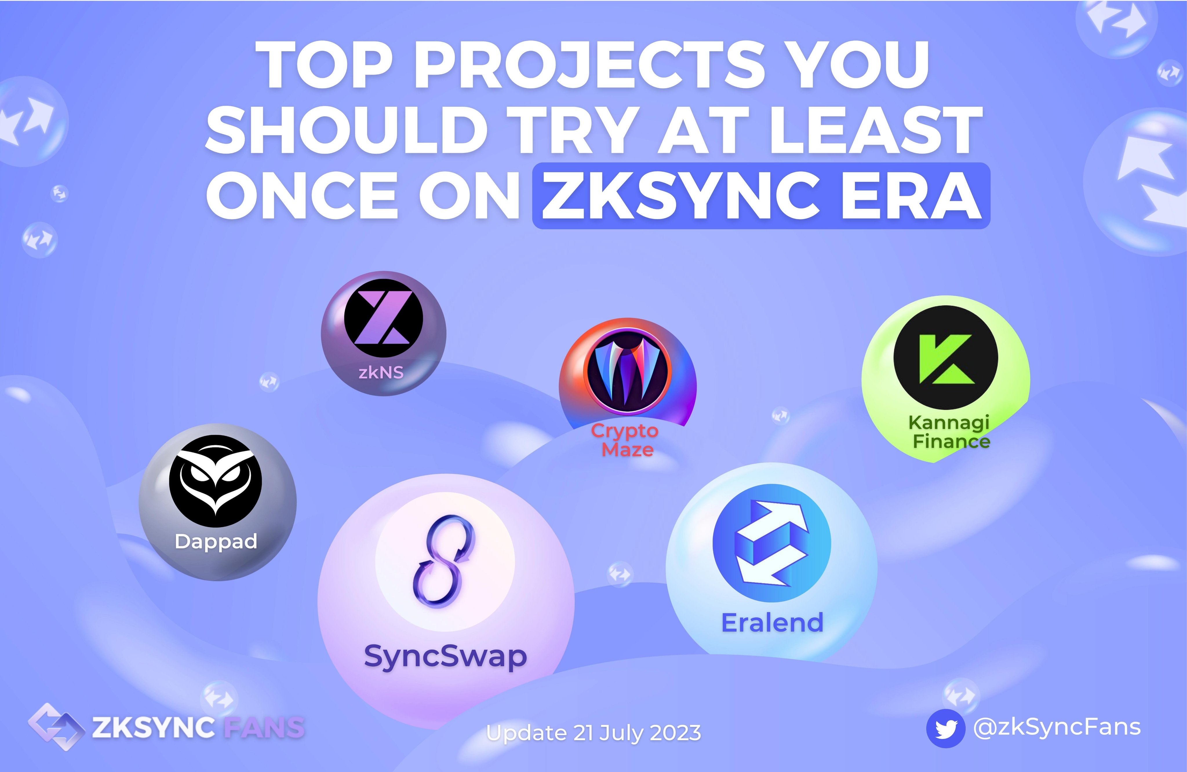 zkSync Fans ∎ on Twitter: "⚡️TOP PROJECTS YOU SHOULD TRY AT LEAST ONCE ON #zkSyncEra⚡️ If you ...