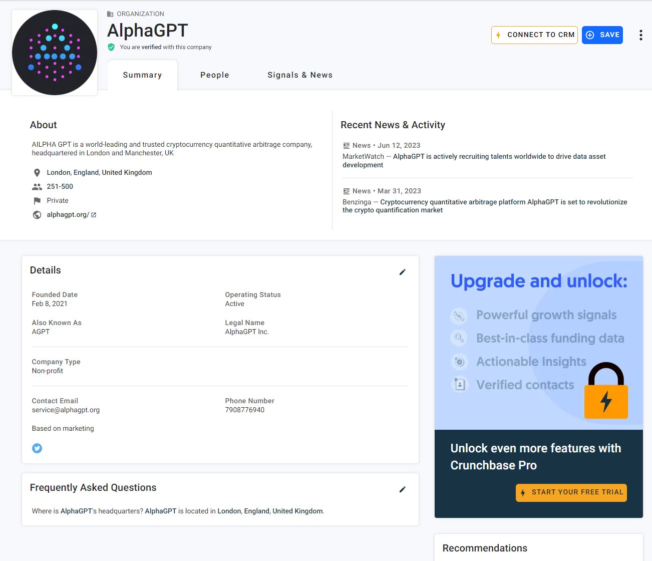 AlphaGPT on Twitter: " Thanks to “Crunchbase” for listing and verification by our AlphaGPT ...