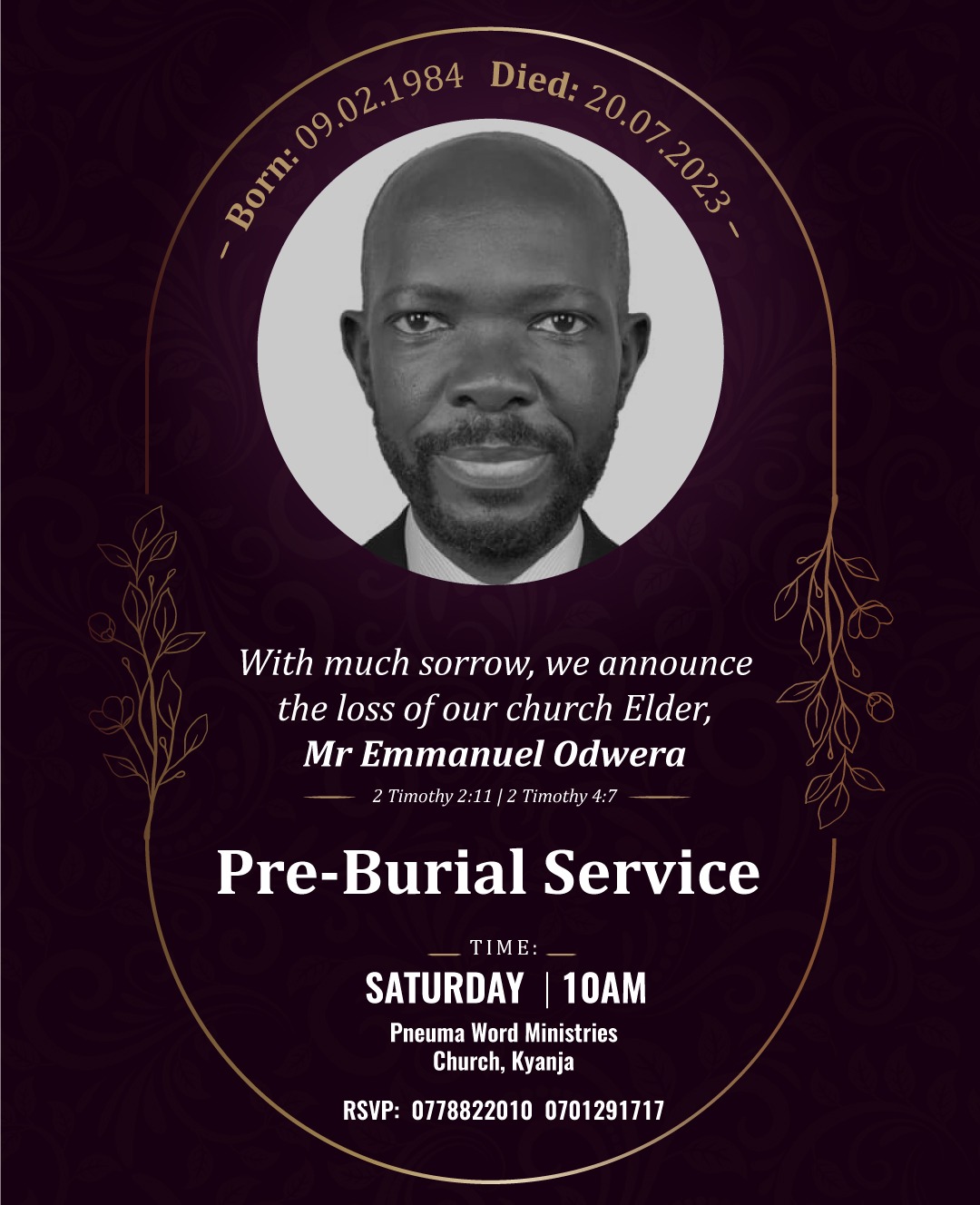 Prophet Brian Kagyezi on Twitter: "With sorrow, we announce the passing of our church elder, Mr ...